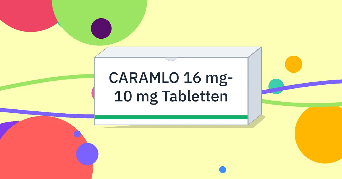 Symbolbild: Packung mit der Aufschrift CARAMLO 16 mg-10 mg Tabletten (PZN 19875184) – Verfügbarkeit und Bezug in Apotheken in Frankfurt am Main