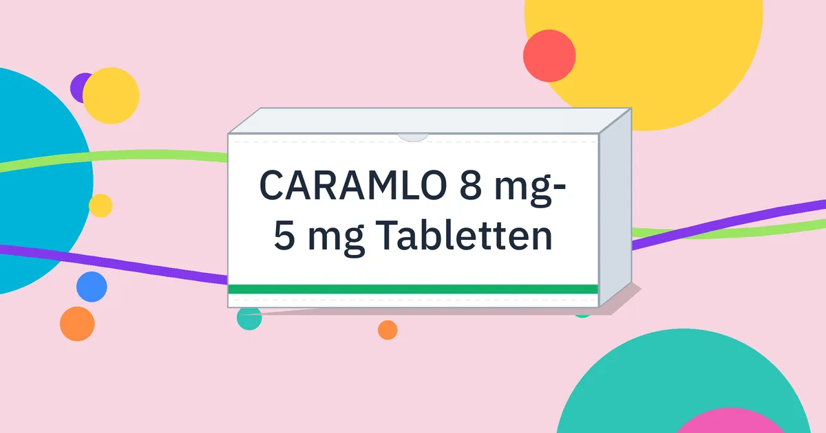 Symbolbild: Packung mit der Aufschrift CARAMLO 8 mg-5 mg Tabletten (PZN 16818837) – Verfügbarkeit und Bezug in Apotheken in Frankfurt am Main