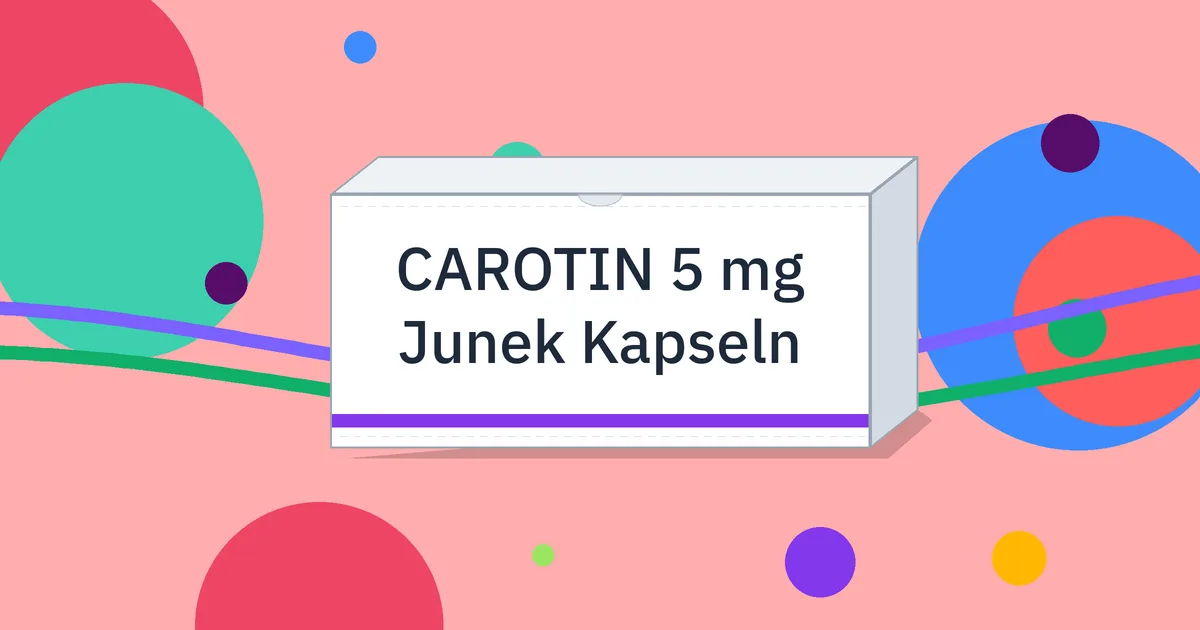 Symbolbild: Packung mit der Aufschrift CAROTIN 5 mg Junek Kapseln (PZN 07088268) – Verfügbarkeit und Bezug in Apotheken in Frankfurt am Main