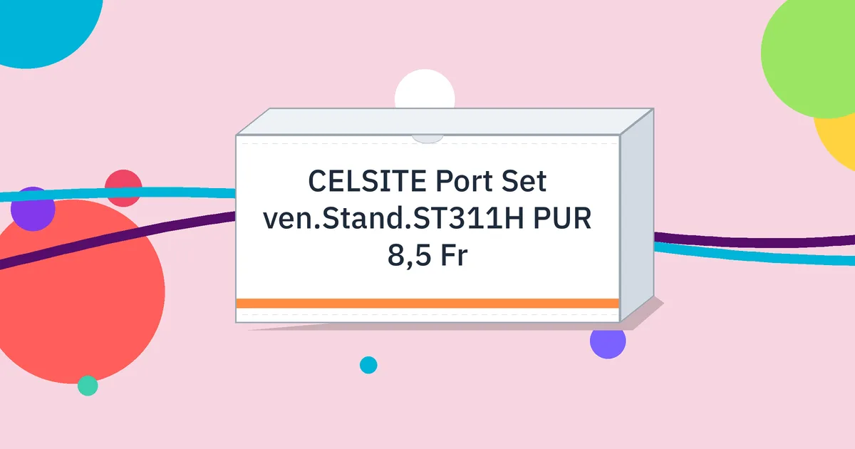 Symbolbild: Packung mit der Aufschrift CELSITE Port Set ven.Stand.ST311H PUR 8,5 Fr (PZN 09431977) – Verfügbarkeit und Bezug in Apotheken in Frankfurt am Main