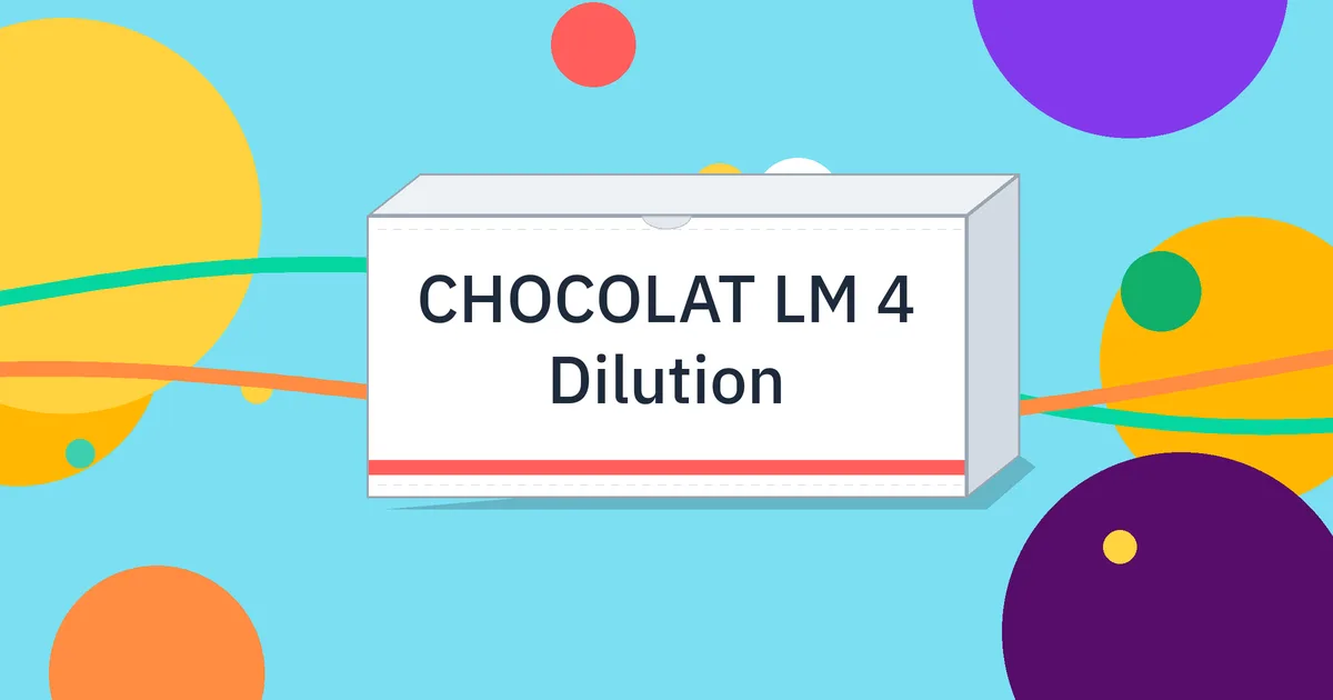 Symbolbild: Packung mit der Aufschrift CHOCOLAT LM 4 Dilution (PZN 12816801) – Verfügbarkeit und Bezug in Apotheken in Frankfurt am Main