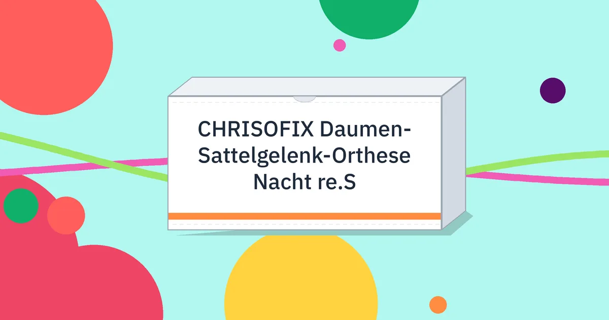 Symbolbild: Packung mit der Aufschrift CHRISOFIX Daumen-Sattelgelenk-Orthese Nacht re.S (PZN 17559846) – Verfügbarkeit und Bezug in Apotheken in Frankfurt am Main