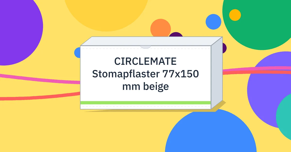 Symbolbild: Packung mit der Aufschrift CIRCLEMATE Stomapflaster 77x150 mm beige (PZN 02522317) – Verfügbarkeit und Bezug in Apotheken in Frankfurt am Main