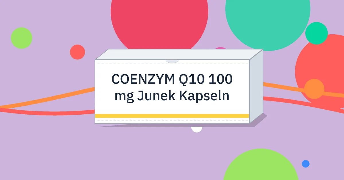 Symbolbild: Packung mit der Aufschrift COENZYM Q10 100 mg Junek Kapseln (PZN 09720003) – Verfügbarkeit und Bezug in Apotheken in Frankfurt am Main