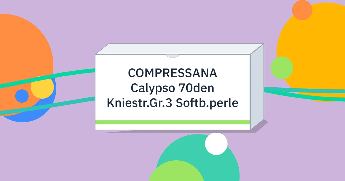 Symbolbild: Packung mit der Aufschrift COMPRESSANA Calypso 70den Kniestr.Gr.3 Softb.perle (PZN 07719444) – Verfügbarkeit und Bezug in Apotheken in Frankfurt am Main