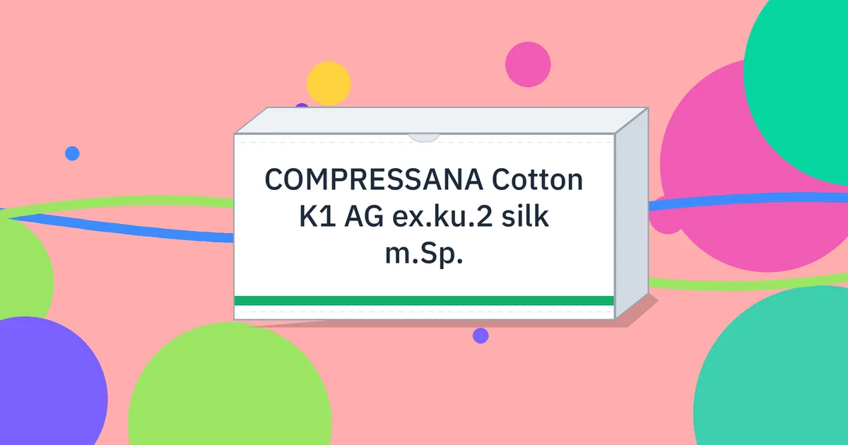 Symbolbild: Packung mit der Aufschrift COMPRESSANA Cotton K1 AG ex.ku.2 silk m.Sp. (PZN 11395059) – Verfügbarkeit und Bezug in Apotheken in Frankfurt am Main