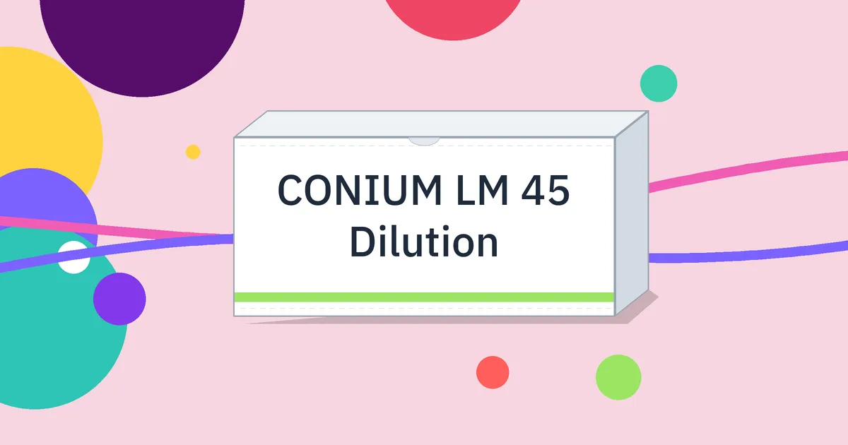 Symbolbild: Packung mit der Aufschrift CONIUM LM 45 Dilution (PZN 12833260) – Verfügbarkeit und Bezug in Apotheken in Frankfurt am Main