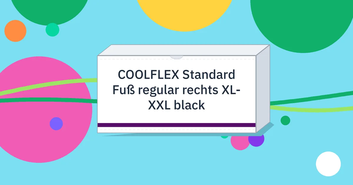 Symbolbild: Packung mit der Aufschrift COOLFLEX Standard Fuß regular rechts XL-XXL black (PZN 20382363) – Verfügbarkeit und Bezug in Apotheken in Frankfurt am Main