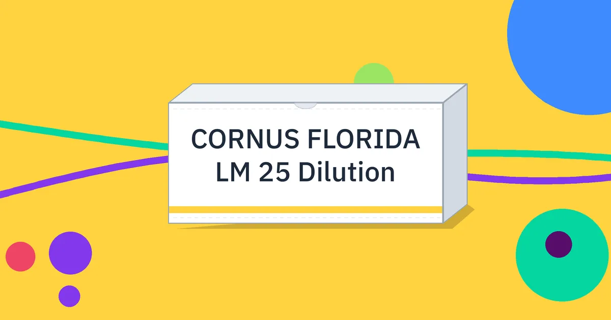 Symbolbild: Packung mit der Aufschrift CORNUS FLORIDA LM 25 Dilution (PZN 13452755) – Verfügbarkeit und Bezug in Apotheken in Frankfurt am Main