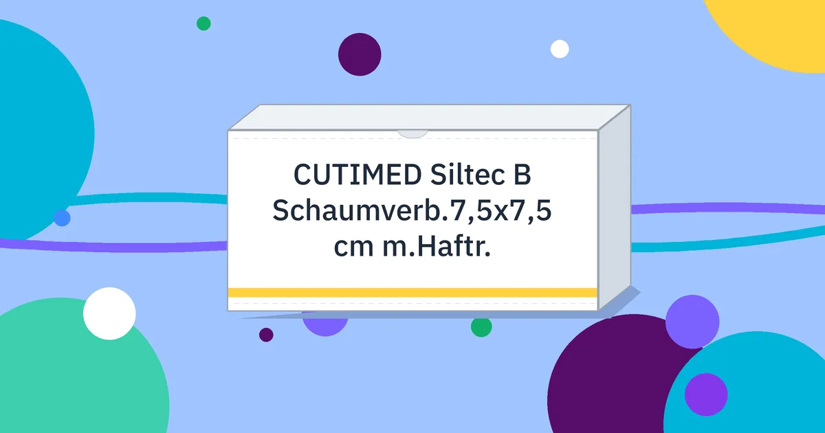 Symbolbild: Packung mit der Aufschrift CUTIMED Siltec B Schaumverb.7,5x7,5 cm m.Haftr. (PZN 20289221) – Verfügbarkeit und Bezug in Apotheken in Frankfurt am Main
