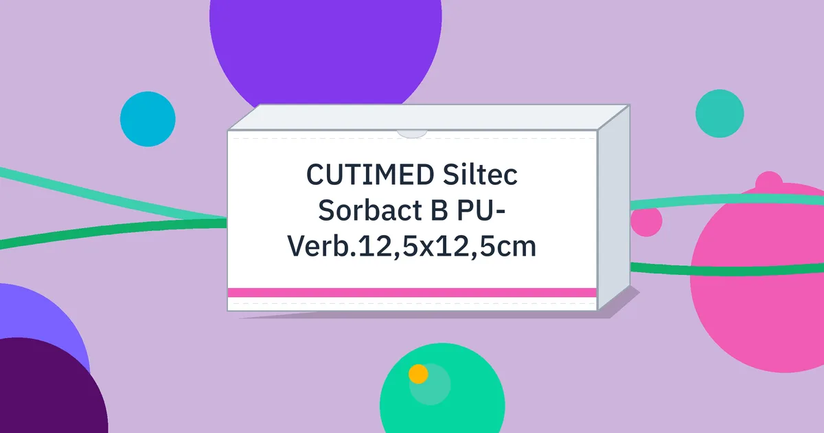 Symbolbild: Packung mit der Aufschrift CUTIMED Siltec Sorbact B PU-Verb.12,5x12,5cm (PZN 20511240) – Verfügbarkeit und Bezug in Apotheken in Frankfurt am Main