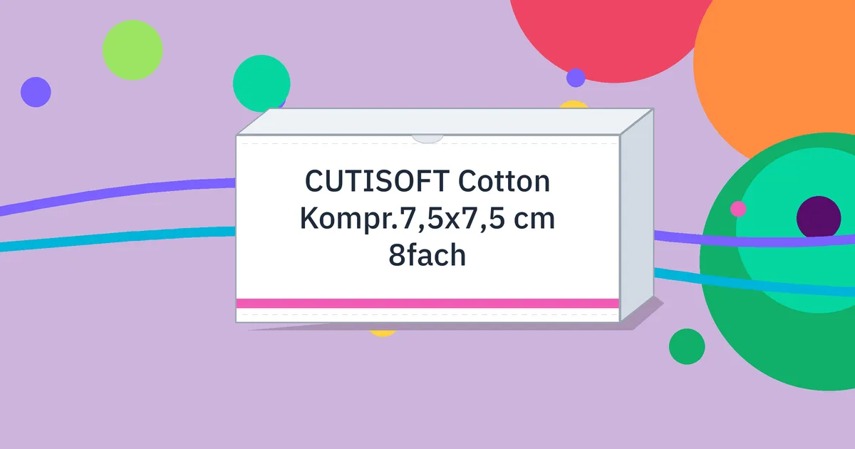 Symbolbild: Packung mit der Aufschrift CUTISOFT Cotton Kompr.7,5x7,5 cm 8fach (PZN 06477743) – Verfügbarkeit und Bezug in Apotheken in Frankfurt am Main
