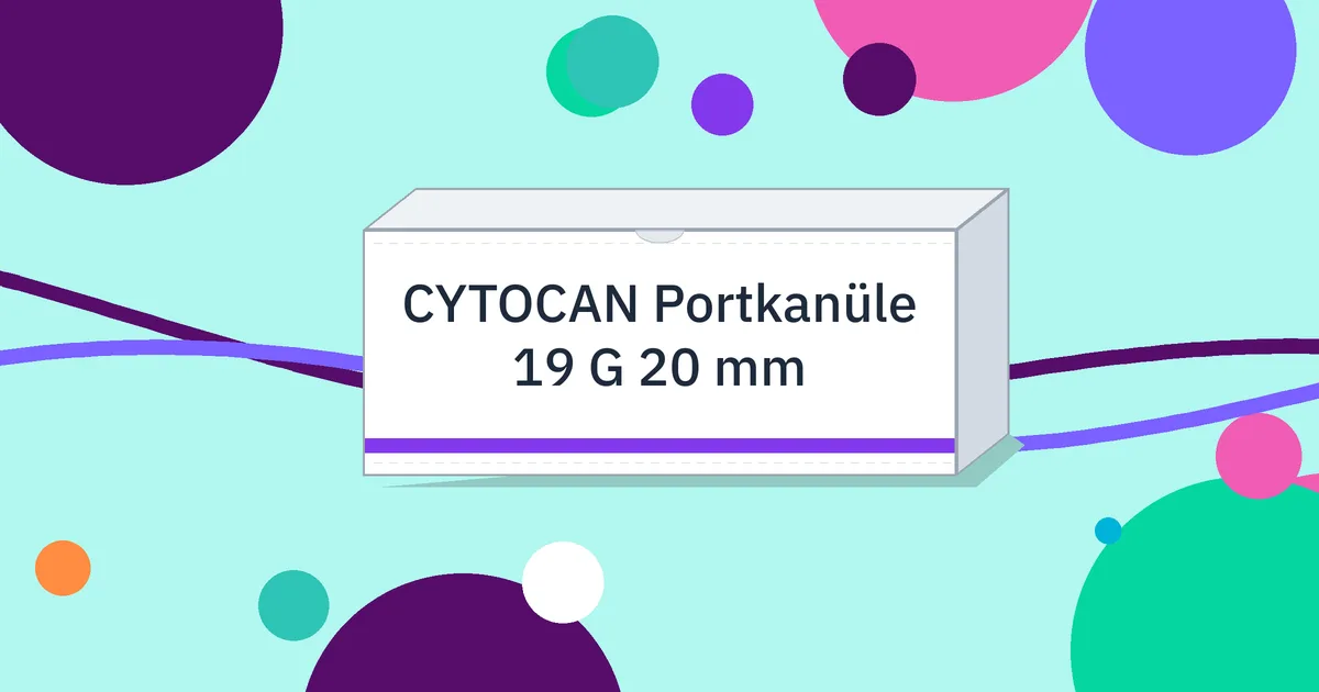 Symbolbild: Packung mit der Aufschrift CYTOCAN Portkanüle 19 G 20 mm (PZN 04874316) – Verfügbarkeit und Bezug in Apotheken in Frankfurt am Main