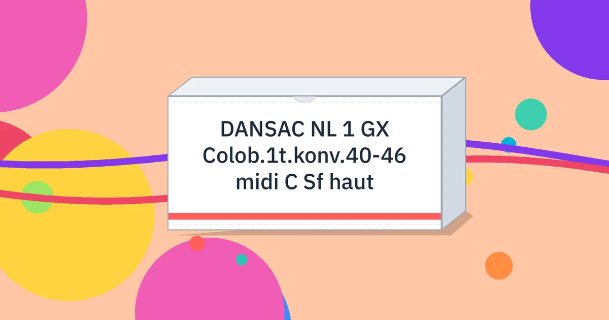 Symbolbild: Packung mit der Aufschrift DANSAC NL 1 GX Colob.1t.konv.40-46 midi C Sf haut (PZN 10945836) – Verfügbarkeit und Bezug in Apotheken in Frankfurt am Main