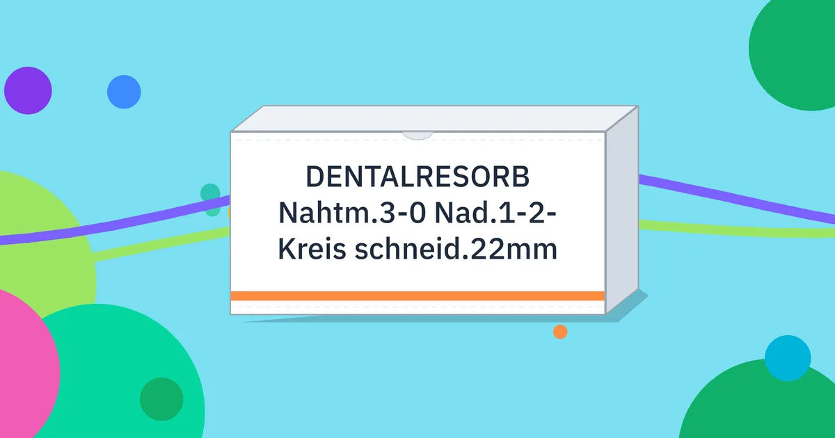Symbolbild: Packung mit der Aufschrift DENTALRESORB Nahtm.3-0 Nad.1-2-Kreis schneid.22mm (PZN 19895293) – Verfügbarkeit und Bezug in Apotheken in Frankfurt am Main