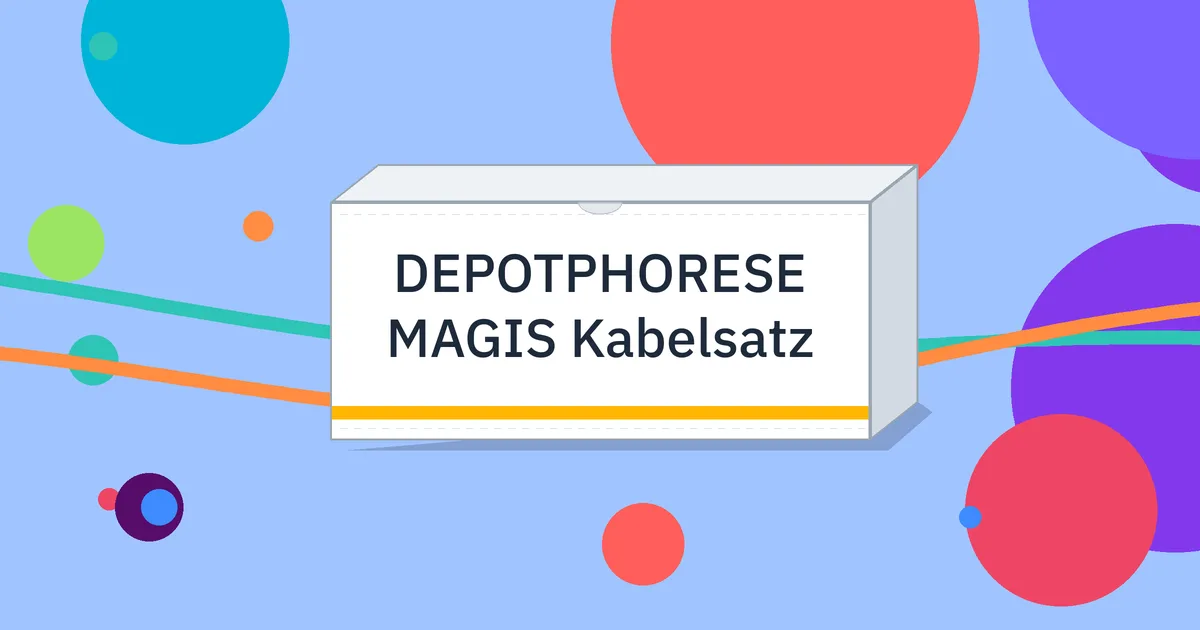 Symbolbild: Packung mit der Aufschrift DEPOTPHORESE MAGIS Kabelsatz (PZN 18436608) – Verfügbarkeit und Bezug in Apotheken in Frankfurt am Main