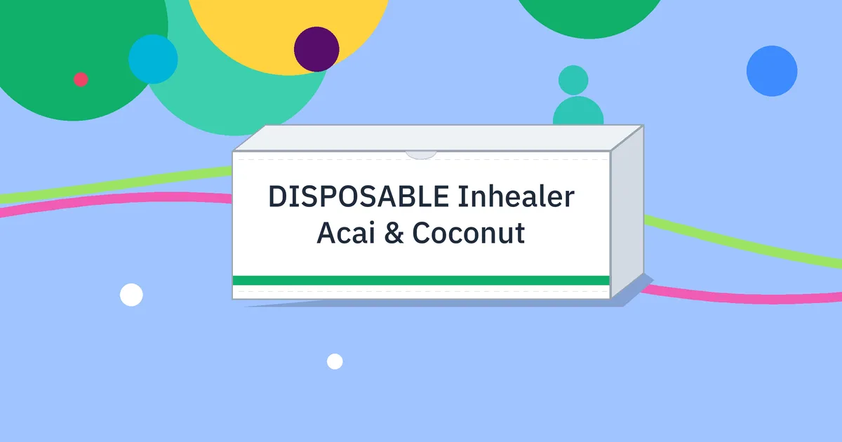 Symbolbild: Packung mit der Aufschrift DISPOSABLE Inhealer Acai & Coconut (PZN 18907433) – Verfügbarkeit und Bezug in Apotheken in Frankfurt am Main