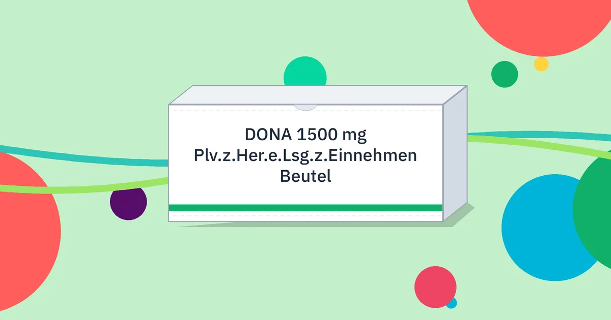 Symbolbild: Packung mit der Aufschrift DONA 1500 mg Plv.z.Her.e.Lsg.z.Einnehmen Beutel (PZN 06905067) – Verfügbarkeit und Bezug in Apotheken in Frankfurt am Main