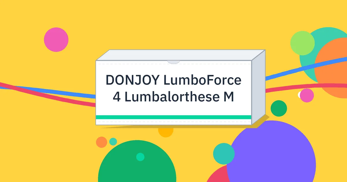 Symbolbild: Packung mit der Aufschrift DONJOY LumboForce 4 Lumbalorthese M (PZN 19378066) – Verfügbarkeit und Bezug in Apotheken in Frankfurt am Main