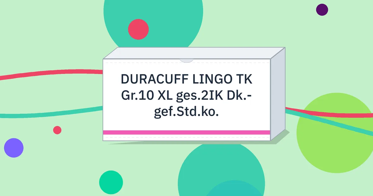 Symbolbild: Packung mit der Aufschrift DURACUFF LINGO TK Gr.10 XL ges.2IK Dk.-gef.Std.ko. (PZN 04964232) – Verfügbarkeit und Bezug in Apotheken in Frankfurt am Main