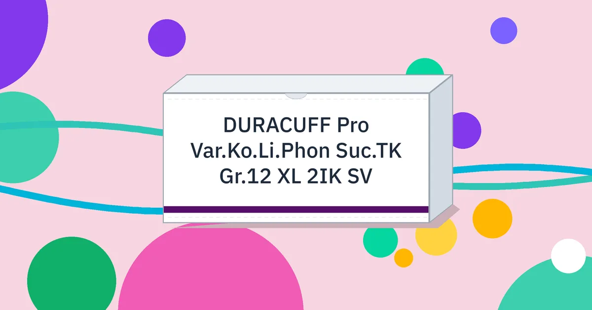 Symbolbild: Packung mit der Aufschrift DURACUFF Pro Var.Ko.Li.Phon Suc.TK Gr.12 XL 2IK SV (PZN 19246100) – Verfügbarkeit und Bezug in Apotheken in Frankfurt am Main