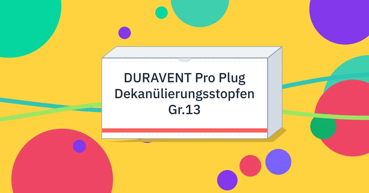Symbolbild: Packung mit der Aufschrift DURAVENT Pro Plug Dekanülierungsstopfen Gr.13 (PZN 19272847) – Verfügbarkeit und Bezug in Apotheken in Frankfurt am Main