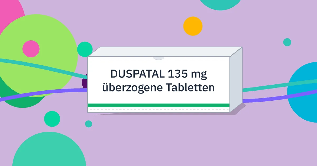 Symbolbild: Packung mit der Aufschrift DUSPATAL 135 mg überzogene Tabletten (PZN 01888068) – Verfügbarkeit und Bezug in Apotheken in Frankfurt am Main