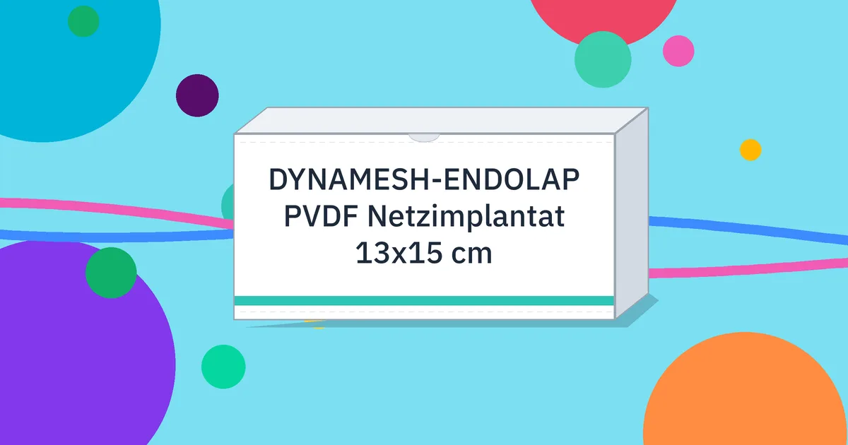 Symbolbild: Packung mit der Aufschrift DYNAMESH-ENDOLAP PVDF Netzimplantat 13x15 cm (PZN 19389756) – Verfügbarkeit und Bezug in Apotheken in Frankfurt am Main