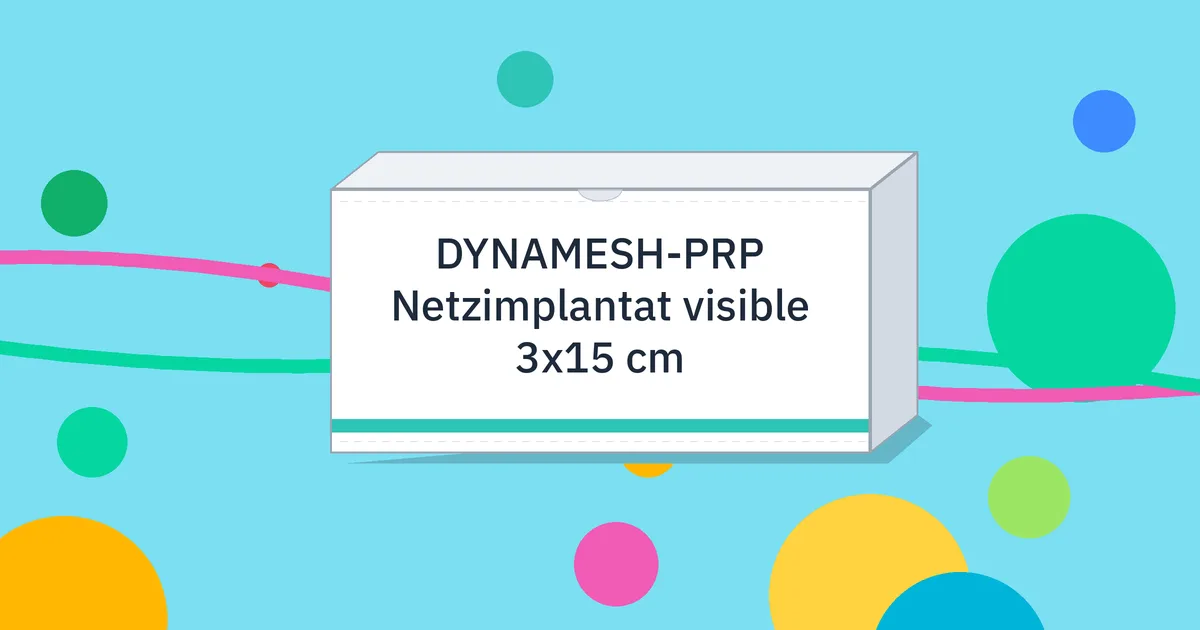 Symbolbild: Packung mit der Aufschrift DYNAMESH-PRP Netzimplantat visible 3x15 cm (PZN 19390340) – Verfügbarkeit und Bezug in Apotheken in Frankfurt am Main