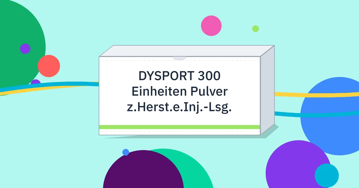 Symbolbild: Packung mit der Aufschrift DYSPORT 300 Einheiten Pulver z.Herst.e.Inj.-Lsg. (PZN 11872387) – Verfügbarkeit und Bezug in Apotheken in Frankfurt am Main