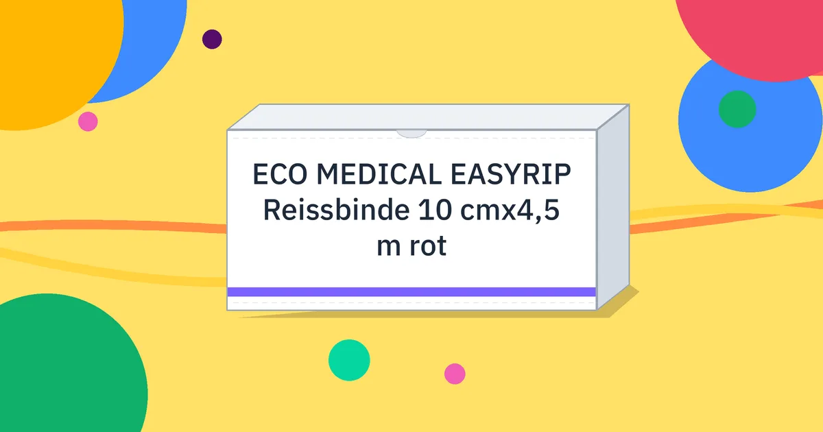 Symbolbild: Packung mit der Aufschrift ECO MEDICAL EASYRIP Reissbinde 10 cmx4,5 m rot (PZN 11142364) – Verfügbarkeit und Bezug in Apotheken in Frankfurt am Main