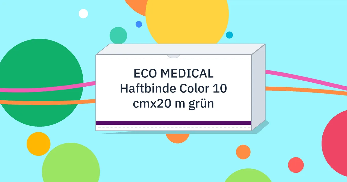 Symbolbild: Packung mit der Aufschrift ECO MEDICAL Haftbinde Color 10 cmx20 m grün (PZN 01322680) – Verfügbarkeit und Bezug in Apotheken in Frankfurt am Main