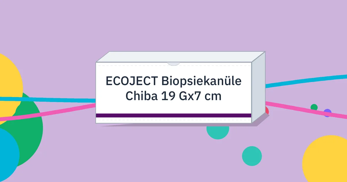 Symbolbild: Packung mit der Aufschrift ECOJECT Biopsiekanüle Chiba 19 Gx7 cm (PZN 06125091) – Verfügbarkeit und Bezug in Apotheken in Frankfurt am Main