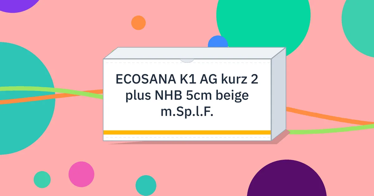 Symbolbild: Packung mit der Aufschrift ECOSANA K1 AG kurz 2 plus NHB 5cm beige m.Sp.l.F. (PZN 04726863) – Verfügbarkeit und Bezug in Apotheken in Frankfurt am Main