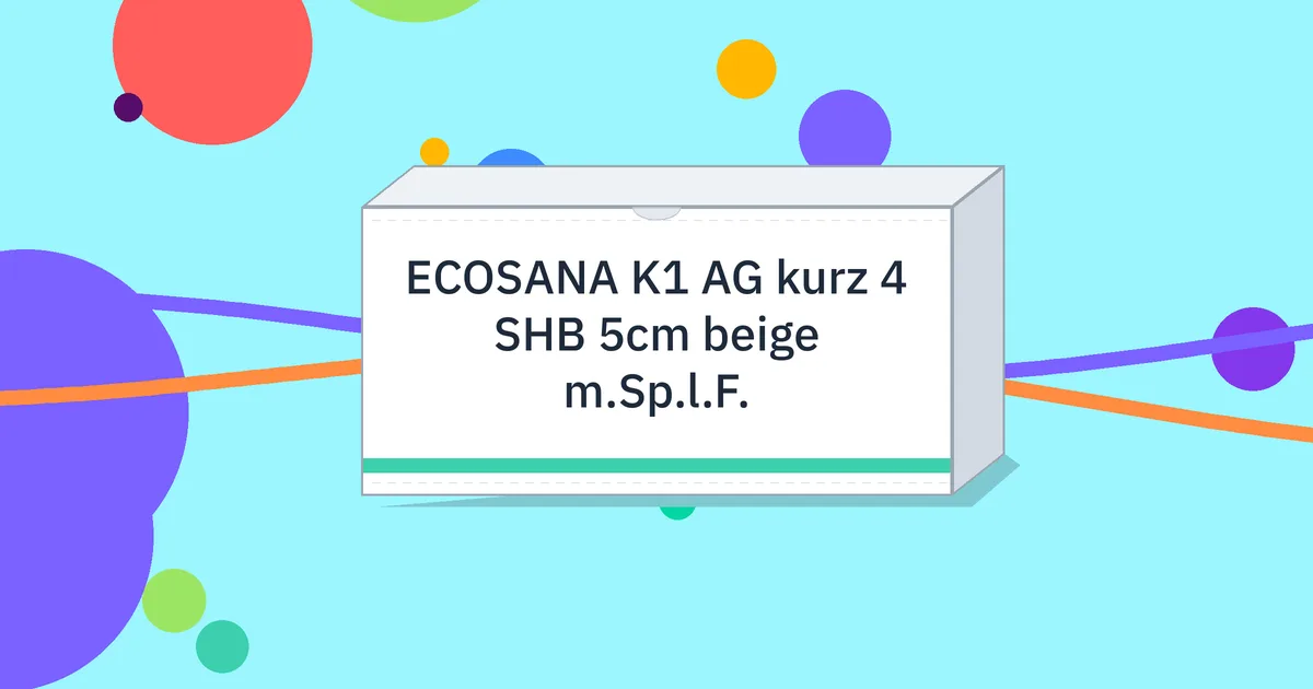 Symbolbild: Packung mit der Aufschrift ECOSANA K1 AG kurz 4 SHB 5cm beige m.Sp.l.F. (PZN 04728336) – Verfügbarkeit und Bezug in Apotheken in Frankfurt am Main