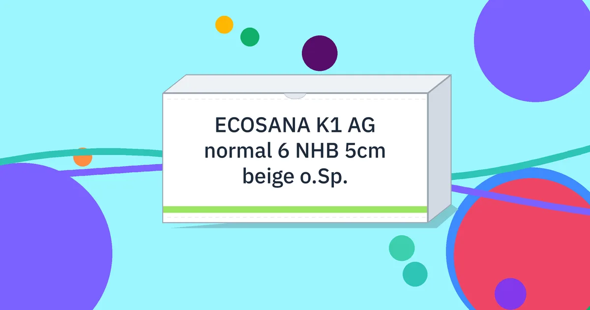 Symbolbild: Packung mit der Aufschrift ECOSANA K1 AG normal 6 NHB 5cm beige o.Sp. (PZN 04729790) – Verfügbarkeit und Bezug in Apotheken in Frankfurt am Main
