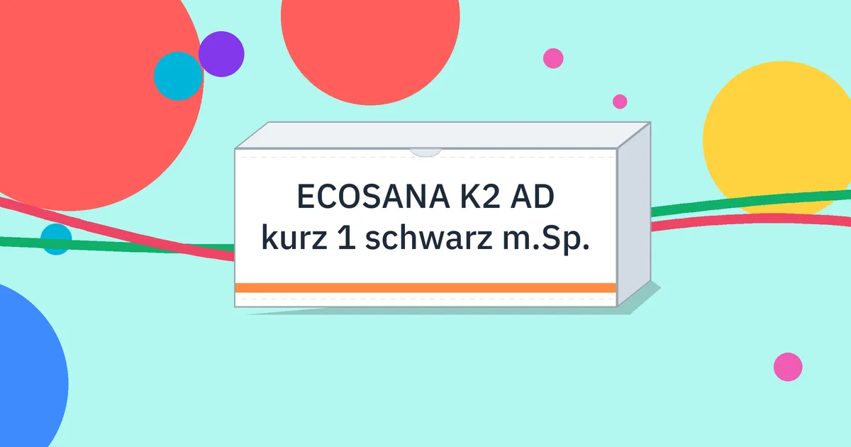 Symbolbild: Packung mit der Aufschrift ECOSANA K2 AD kurz 1 schwarz m.Sp. (PZN 01331762) – Verfügbarkeit und Bezug in Apotheken in Frankfurt am Main