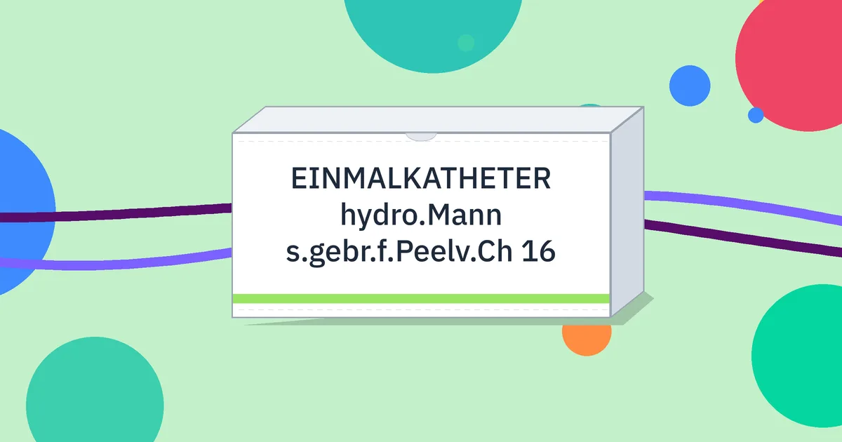Symbolbild: Packung mit der Aufschrift EINMALKATHETER hydro.Mann s.gebr.f.Peelv.Ch 16 (PZN 14137056) – Verfügbarkeit und Bezug in Apotheken in Frankfurt am Main