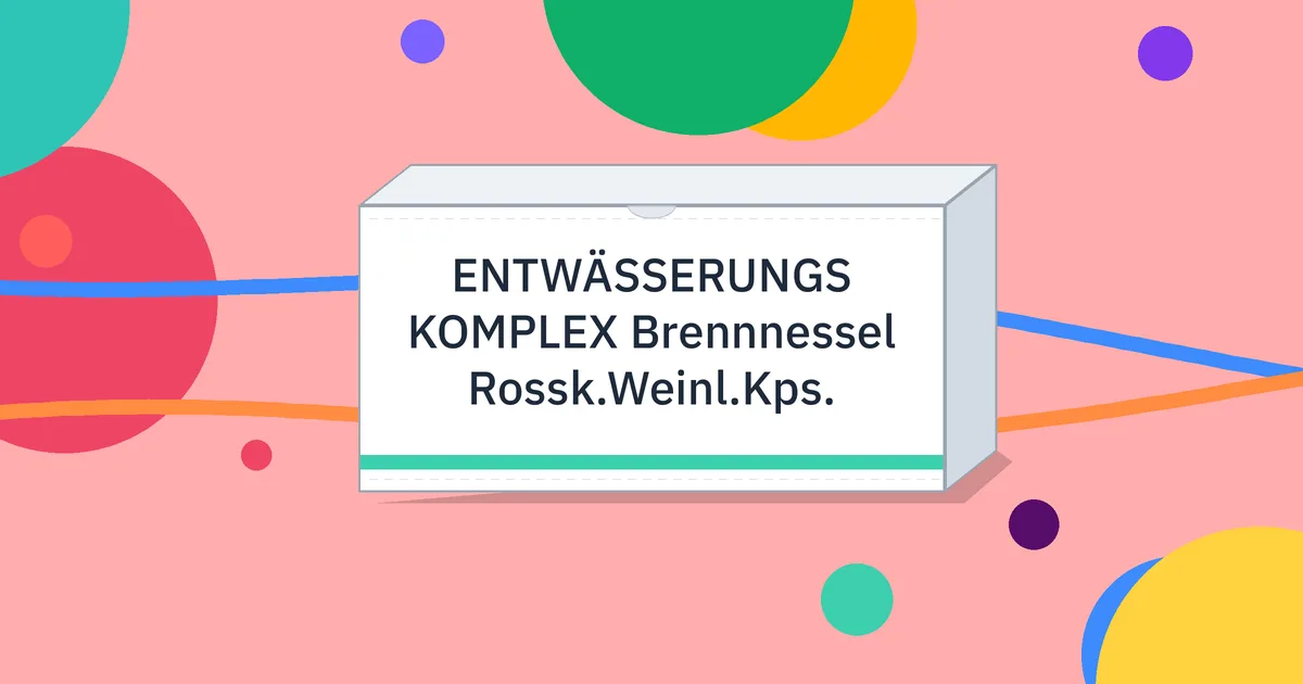 Symbolbild: Packung mit der Aufschrift ENTWÄSSERUNGS KOMPLEX Brennnessel Rossk.Weinl.Kps. (PZN 19726136) – Verfügbarkeit und Bezug in Apotheken in Frankfurt am Main