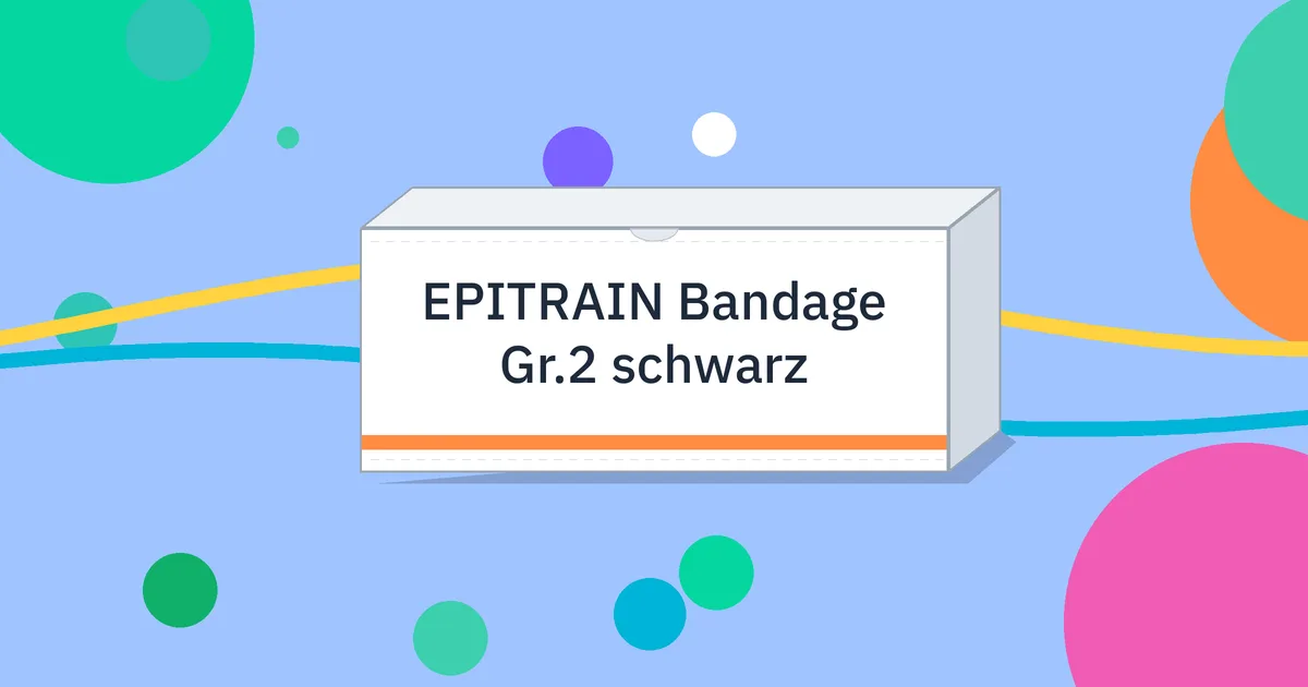 Symbolbild: Packung mit der Aufschrift EPITRAIN Bandage Gr.2 schwarz (PZN 07552435) – Verfügbarkeit und Bezug in Apotheken in Frankfurt am Main