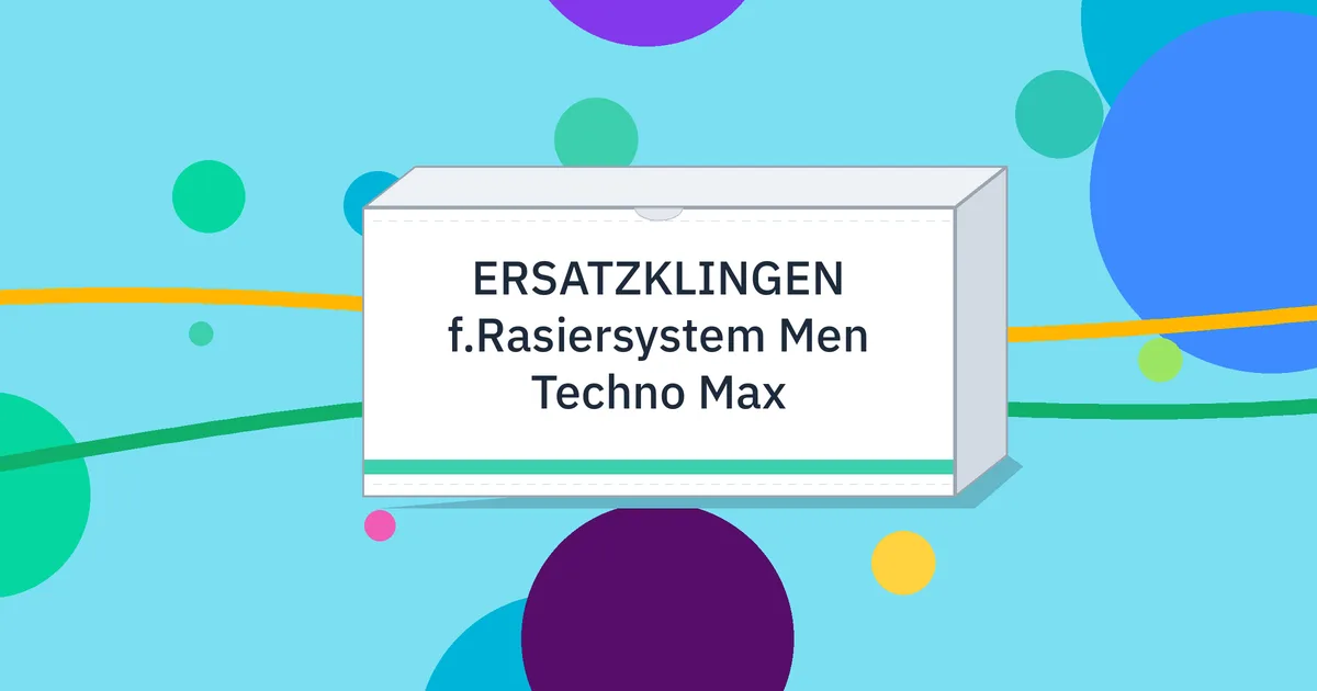 Symbolbild: Packung mit der Aufschrift ERSATZKLINGEN f.Rasiersystem Men Techno Max (PZN 15422273) – Verfügbarkeit und Bezug in Apotheken in Frankfurt am Main