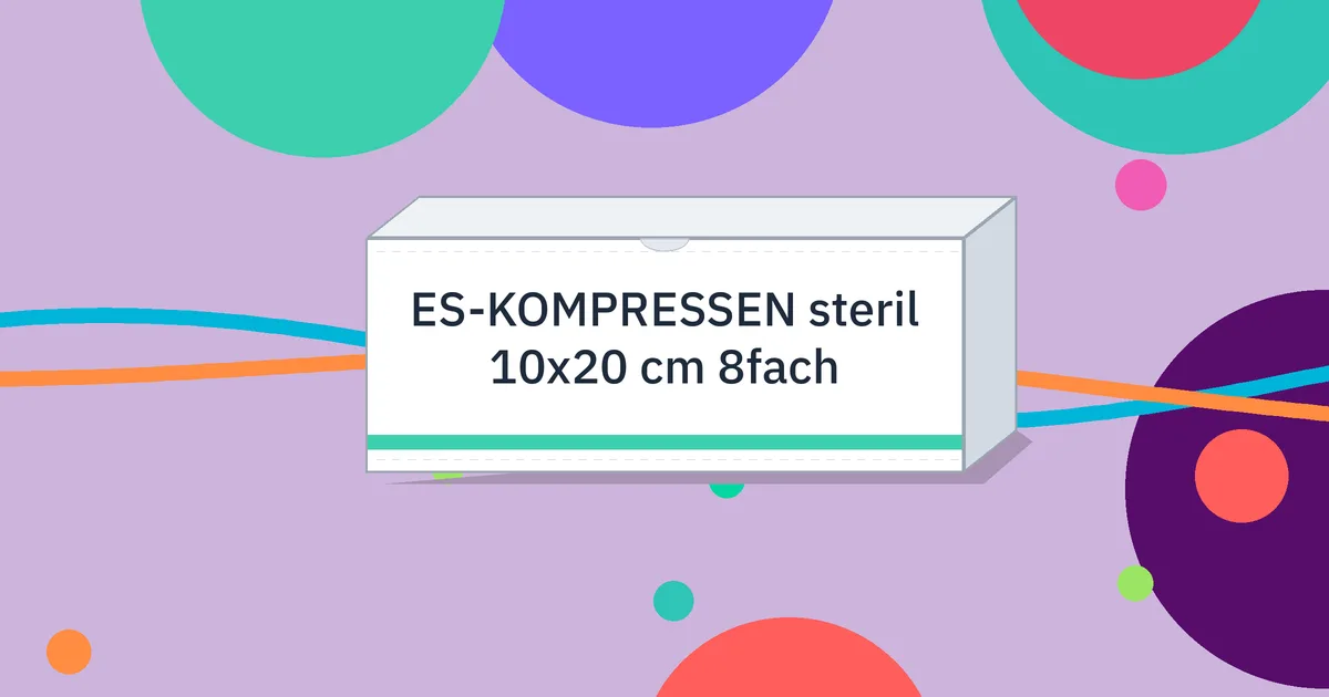 Symbolbild: Packung mit der Aufschrift ES-KOMPRESSEN steril 10x20 cm 8fach (PZN 19700473) – Verfügbarkeit und Bezug in Apotheken in Frankfurt am Main