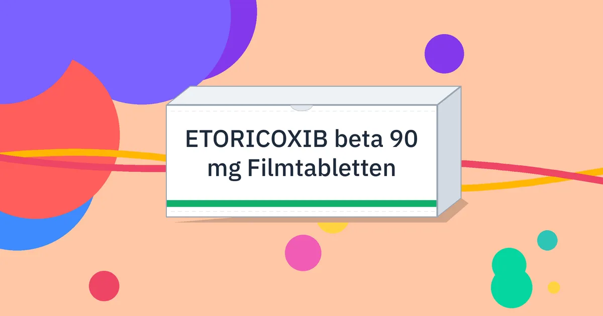 Symbolbild: Packung mit der Aufschrift ETORICOXIB beta 90 mg Filmtabletten (PZN 12444280) – Verfügbarkeit und Bezug in Apotheken in Frankfurt am Main