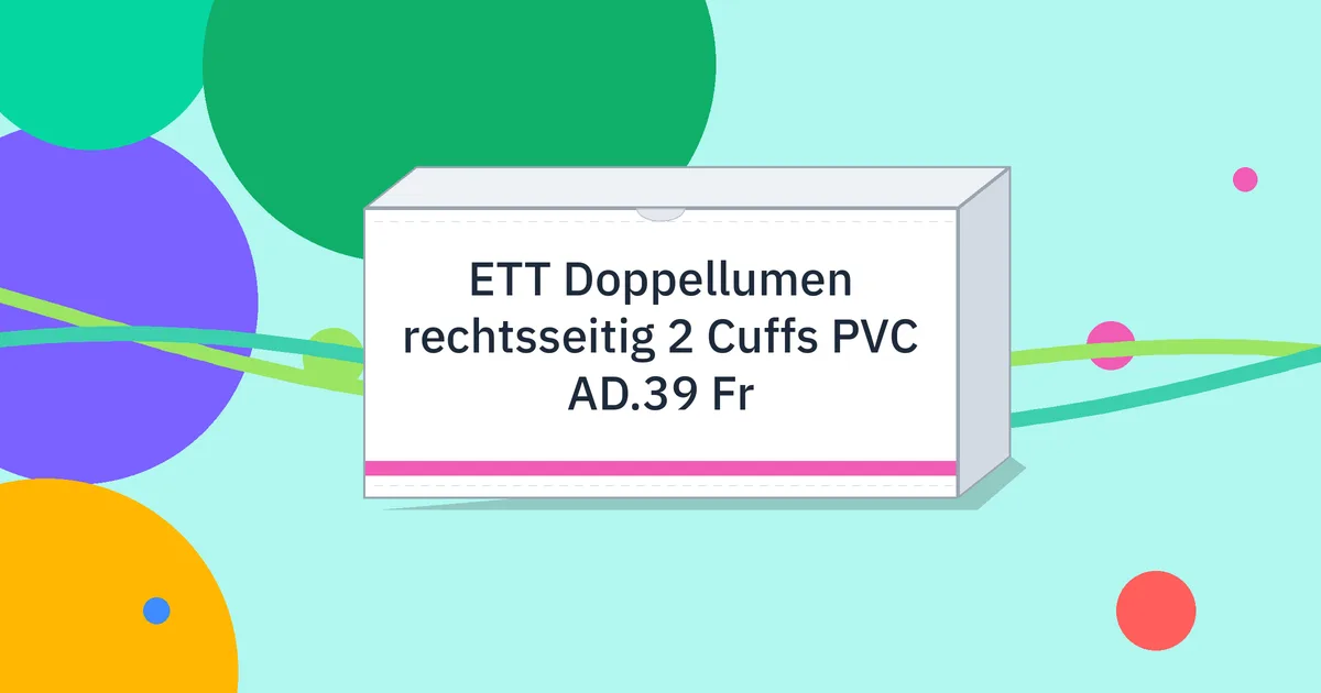 Symbolbild: Packung mit der Aufschrift ETT Doppellumen rechtsseitig 2 Cuffs PVC AD.39 Fr (PZN 19121634) – Verfügbarkeit und Bezug in Apotheken in Frankfurt am Main