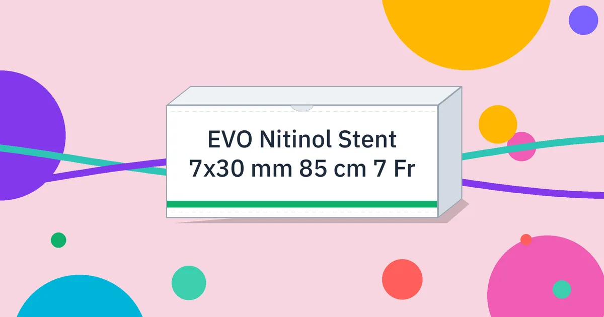 Symbolbild: Packung mit der Aufschrift EVO Nitinol Stent 7x30 mm 85 cm 7 Fr (PZN 00223616) – Verfügbarkeit und Bezug in Apotheken in Frankfurt am Main