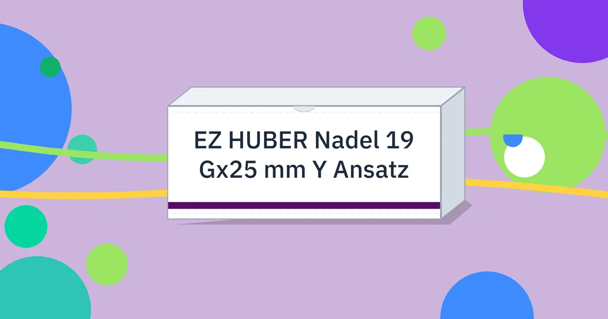 Symbolbild: Packung mit der Aufschrift EZ HUBER Nadel 19 Gx25 mm Y Ansatz (PZN 05037226) – Verfügbarkeit und Bezug in Apotheken in Frankfurt am Main
