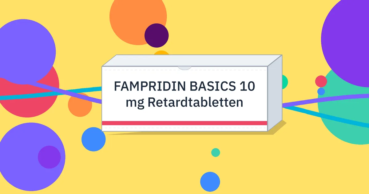 Symbolbild: Packung mit der Aufschrift FAMPRIDIN BASICS 10 mg Retardtabletten (PZN 16940426) – Verfügbarkeit und Bezug in Apotheken in Frankfurt am Main