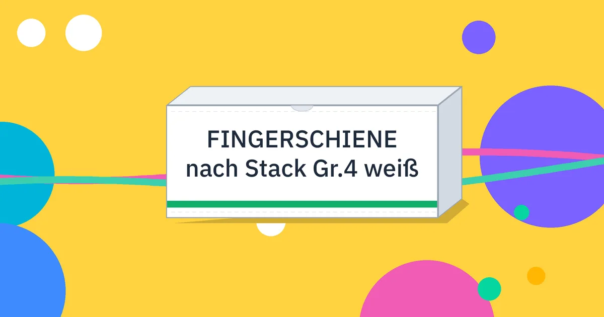 Symbolbild: Packung mit der Aufschrift FINGERSCHIENE nach Stack Gr.4 weiß (PZN 07011751) – Verfügbarkeit und Bezug in Apotheken in Frankfurt am Main