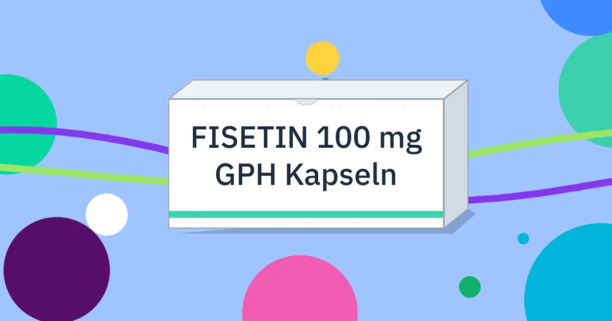 Symbolbild: Packung mit der Aufschrift FISETIN 100 mg GPH Kapseln (PZN 20806805) – Verfügbarkeit und Bezug in Apotheken in Frankfurt am Main