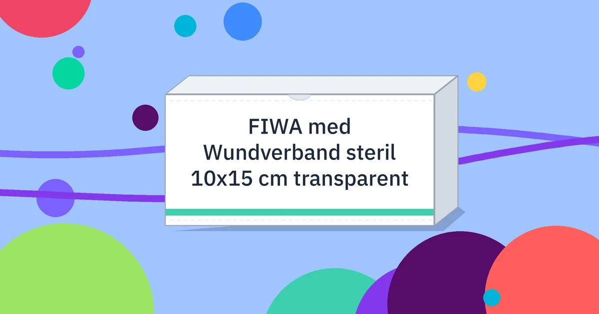 Symbolbild: Packung mit der Aufschrift FIWA med Wundverband steril 10x15 cm transparent (PZN 19813384) – Verfügbarkeit und Bezug in Apotheken in Frankfurt am Main
